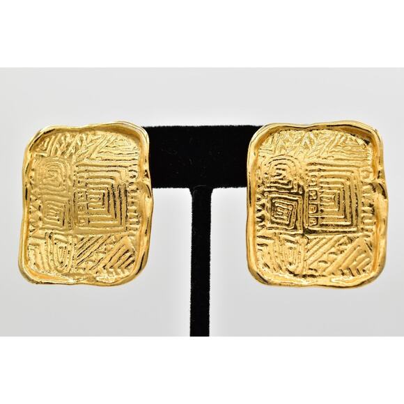 Unbranded | Jewelry | Vintage Bold Clip On Earrings Rectangle Brushed ...
